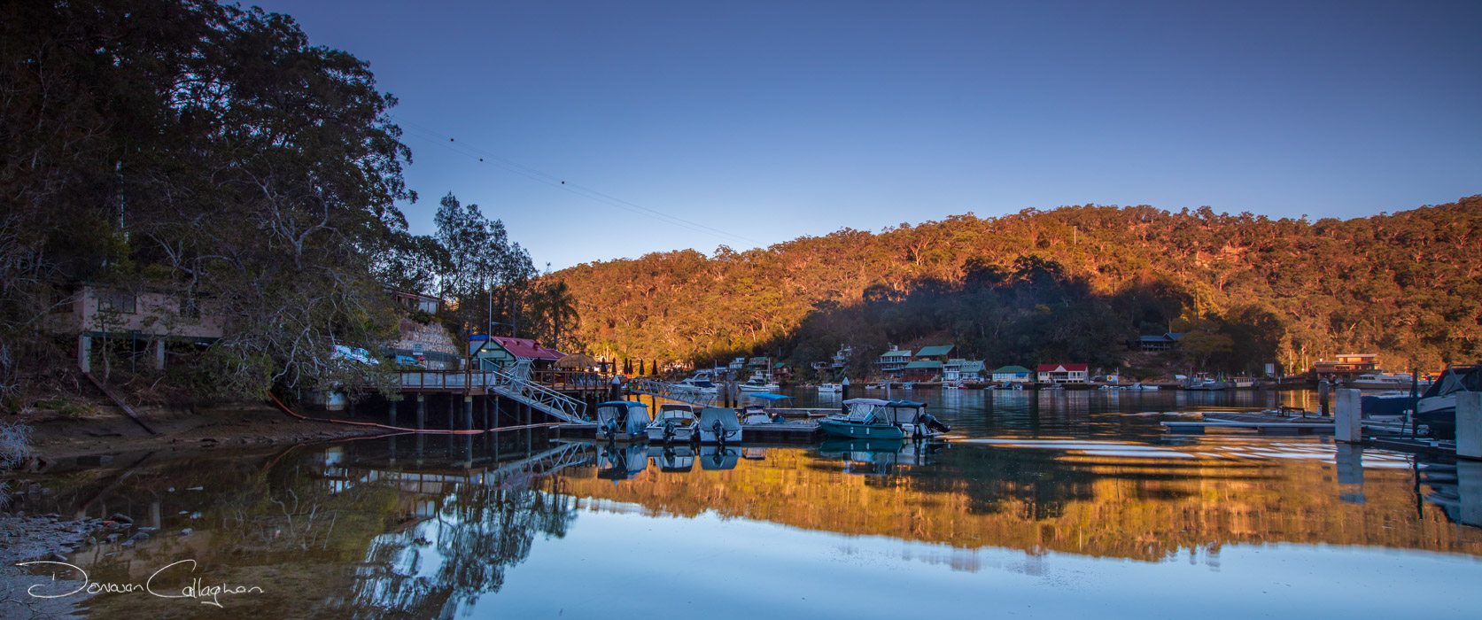 Berowra Waters surise looking back at the Ferry Sydney, Australia