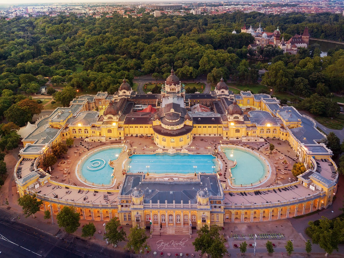 Szechenyi Thermal Bath Budapest drone Hungary Szechenyi Thermal Bath Budapest drone Hungary