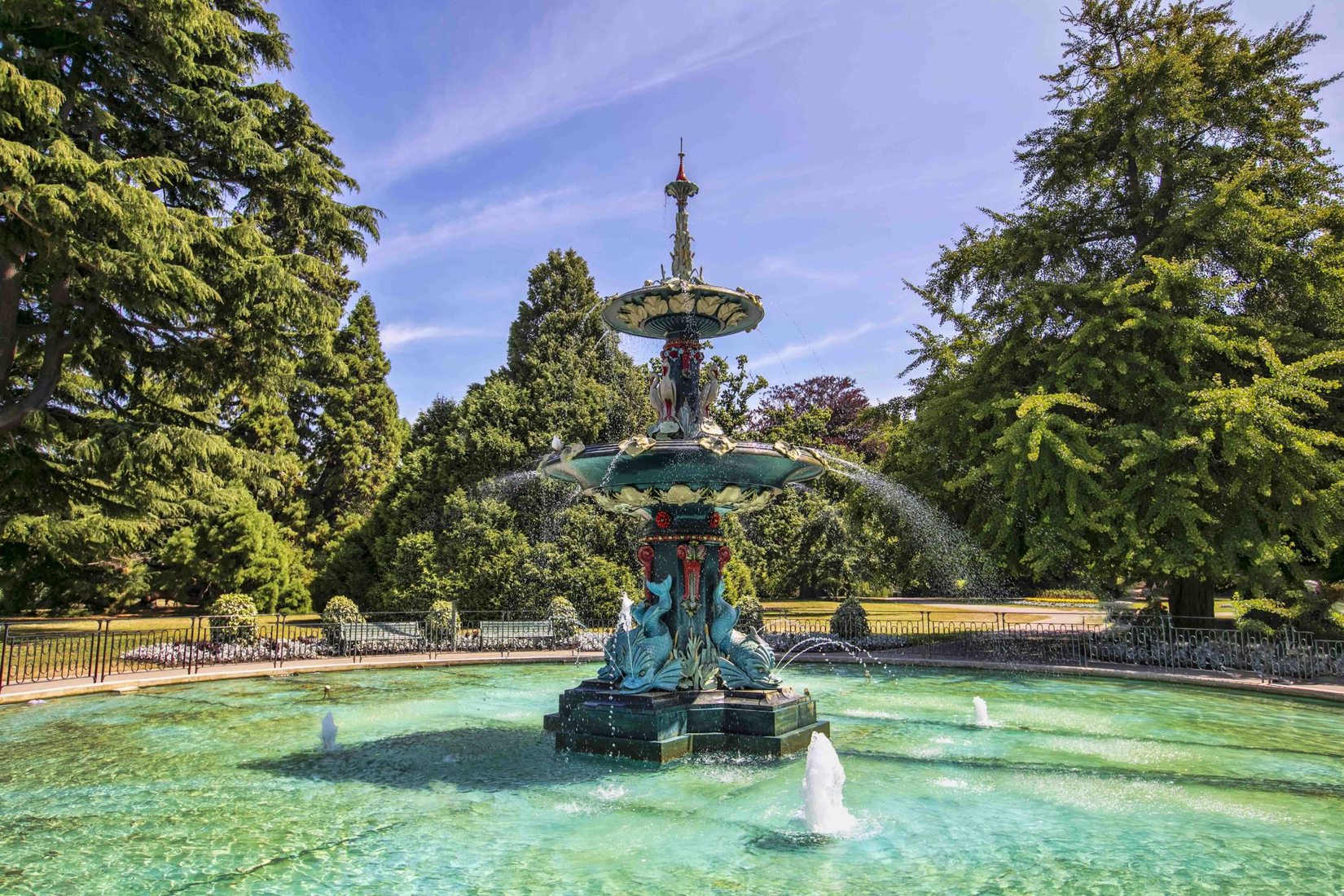 Peacock Fountain at Christchurch Botanic Gardens, New Zealand