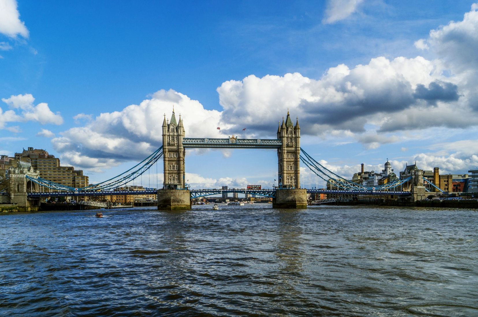Tower and Tower Bridge, view from a boat, United Kingdom