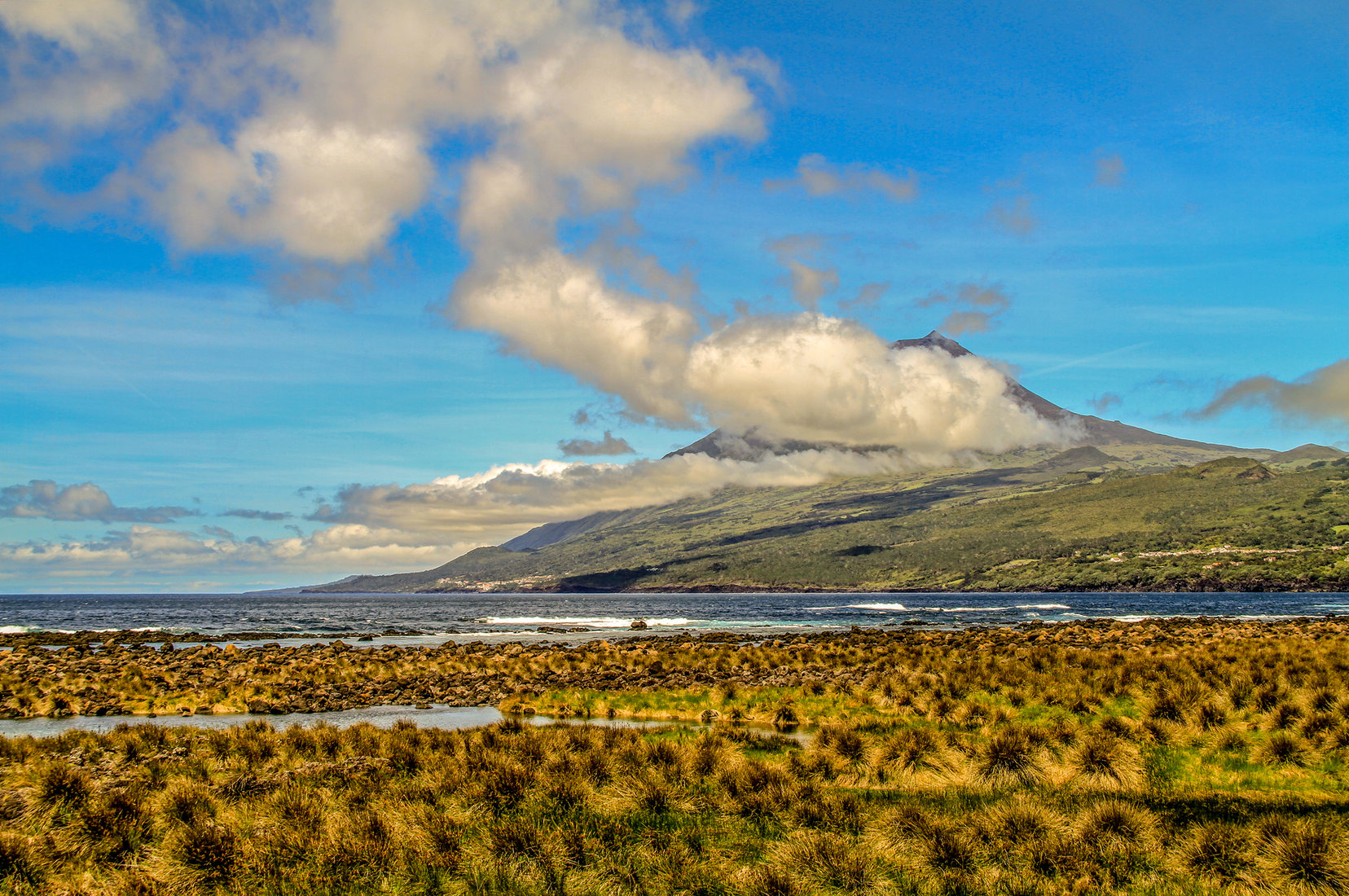 Mount Pico from the beach at Lajes do Pico, Portugal