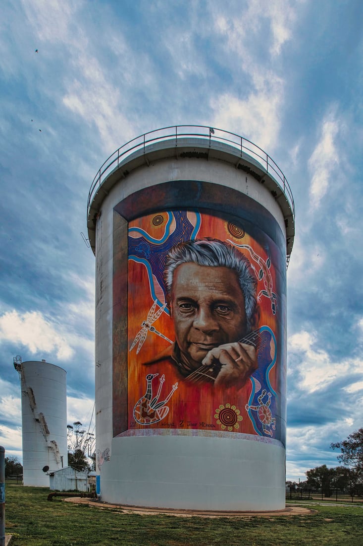 Water tower, Jimmy Little, Walgett, New South Wales, Australia