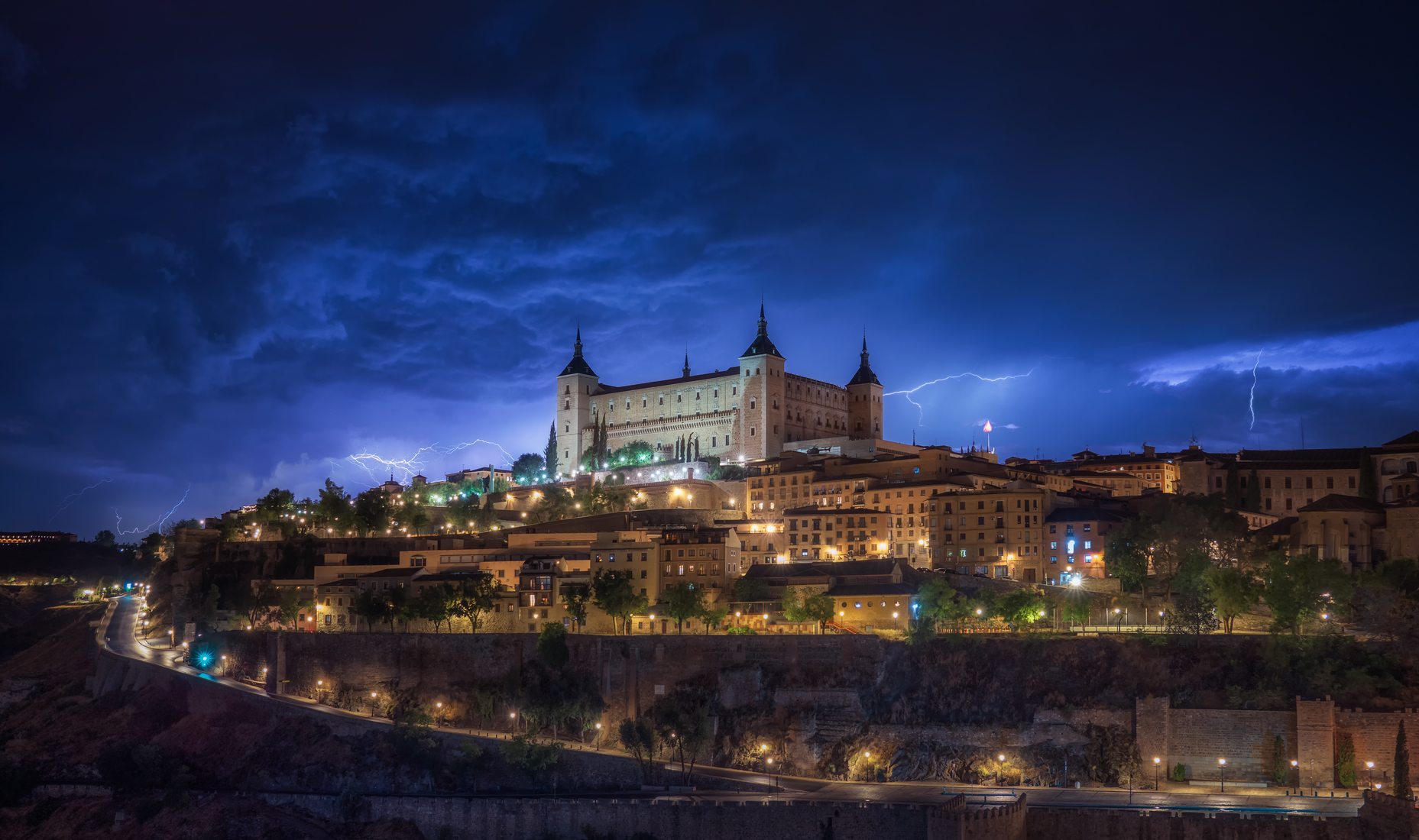 Panoramic view of Toledo and Alcazar de Toledo, Spain